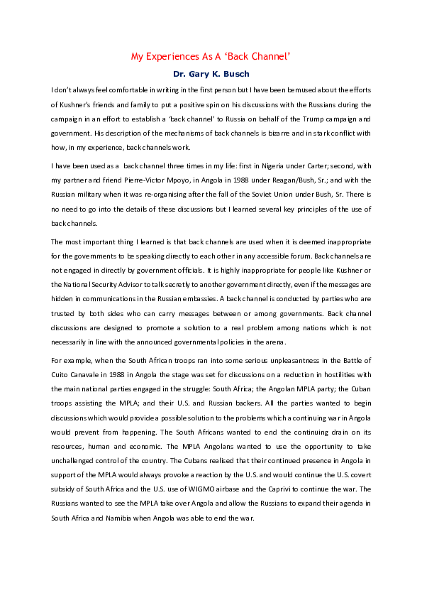 (DOC) My Experiences As A Back Channel | Gary K Busch - Academia.edu