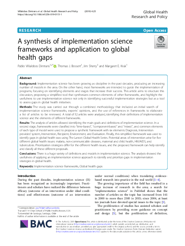 (PDF) A synthesis of implementation science frameworks and application ...
