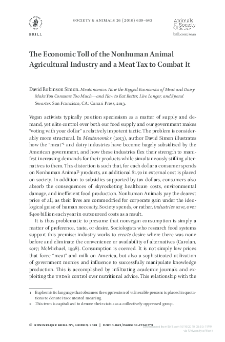 (PDF) The Economic Toll of the Nonhuman Animal Agricultural Industry ...