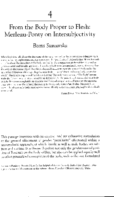 (PDF) From the Body Proper to Flesh: Merleau-Ponty on Intersubjectivity