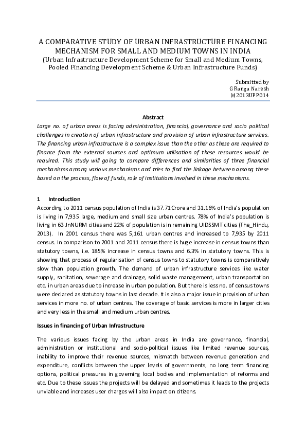 (PDF) A COMPARATIVE STUDY OF URBAN INFRASTRUCTURE FINANCING MECHANISM ...