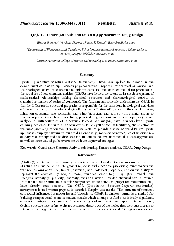 (PDF) QSAR -Hansch Analysis and Related Approaches in Drug Design