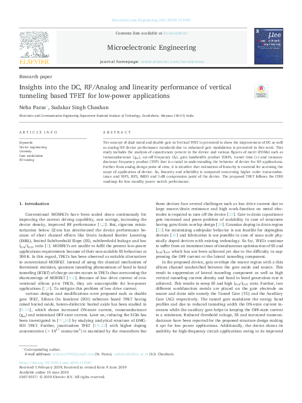 Pdf Insights Into The Dc Rf Analog And Linearity Performance Of Vertical Tunneling Based Tfet