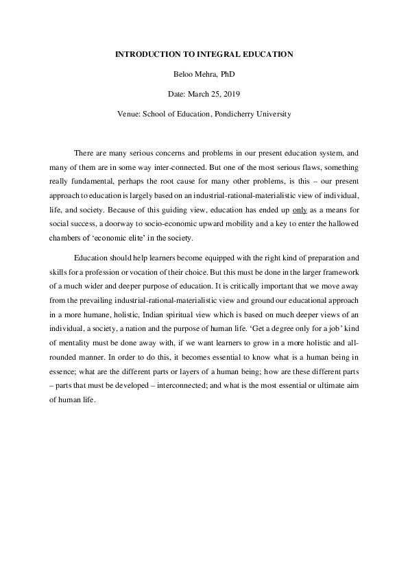 (PDF) Introduction to Integral Education