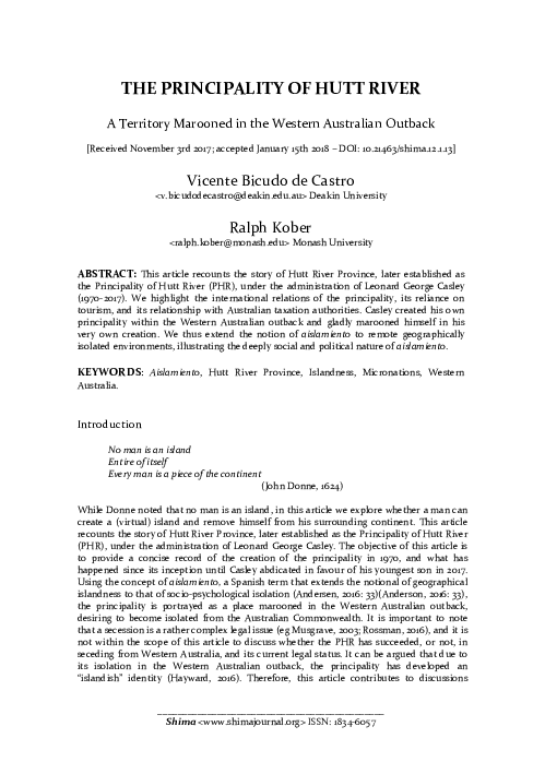 (PDF) The Principality of Hutt River: A Territory Marooned in the ...