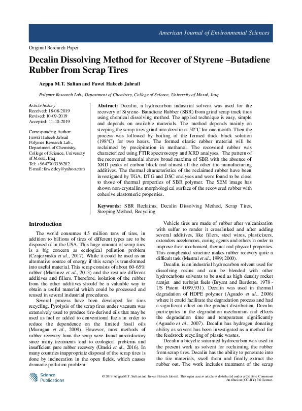 (PDF) Decalin Dissolving Method for Recover of Styrene -Butadiene ...