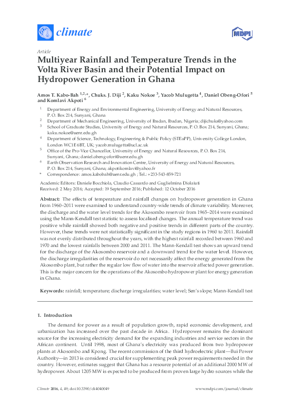 (PDF) Multiyear Rainfall and Temperature Trends in the Volta River ... (PDF) Multiyear Rainfall and Temperature Trends in the Volta River ...