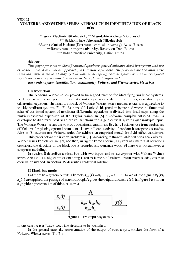 (PDF) VOLTERRA AND WIENER SERIES APPROAUCH IN IDENTIFICATION OF BLACK BOX