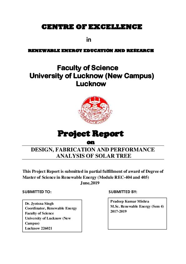 (PDF) CENTRE OF EXCELLENCE in Project Report on DESIGN, FABRICATION AND ...