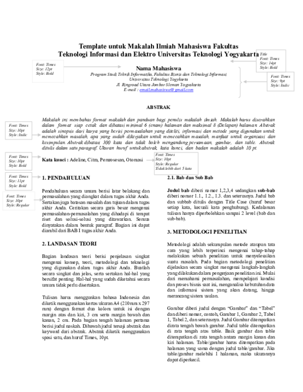(DOC) Template untuk Makalah Ilmiah Mahasiswa Fakultas Teknologi ...