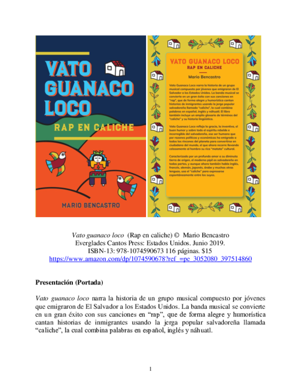 (PDF) Vato Guanaco Loco (Rap en Caliche) -Mario Bencastro