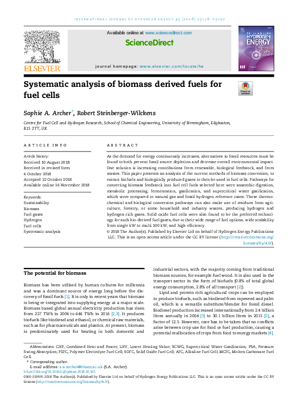 (PDF) Systematic analysis of biomass derived fuels for fuel cells
