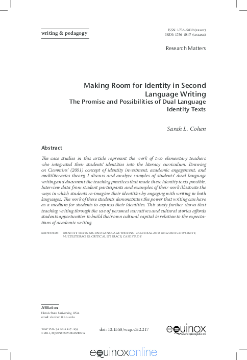 (PDF) Making Room for Identity in Second Language Writing The Promise ...