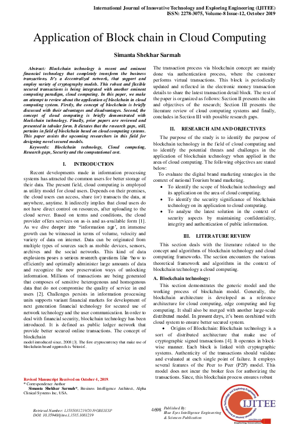 (PDF) Application of Blockchain in Cloud Computing