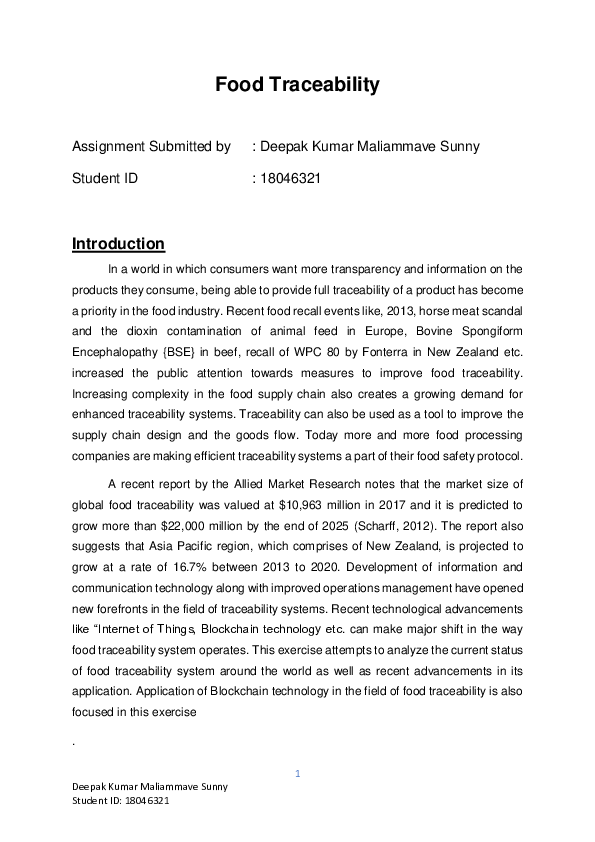 (PDF) Food Traceability