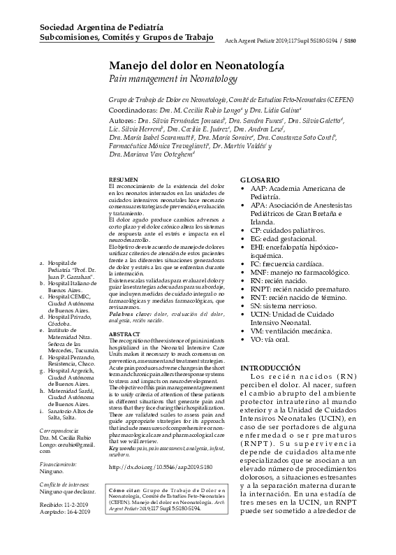 (PDF) Manejo del dolor en Neonatología Pain management in Neonatology