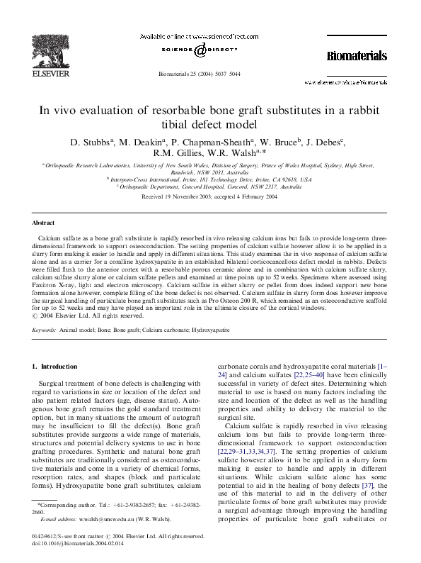 (PDF) In vivo evaluation of resorbable bone graft substitutes in a ...