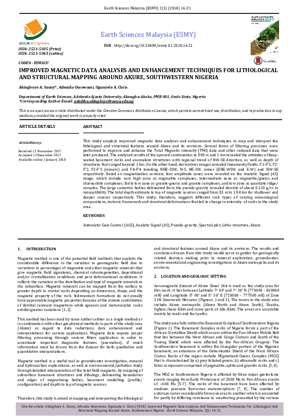 Pdf Improved Magnetic Data Analyses And Enhancement Techniques For Lithological And Structural