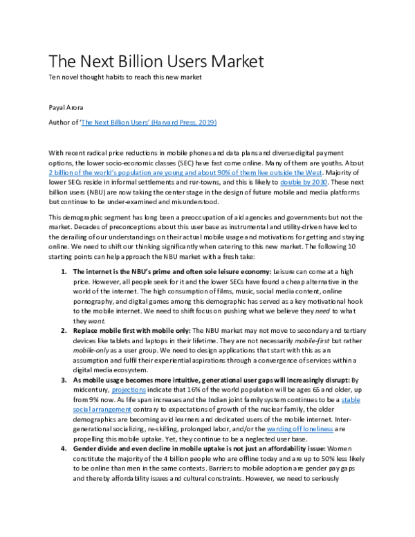 (PDF) The Next Billion Users Market (KPMG Report 2019)