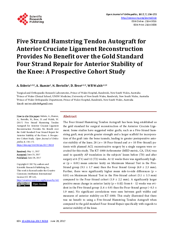 (PDF) Five Strand Hamstring Tendon Autograft for Anterior Cruciate ...