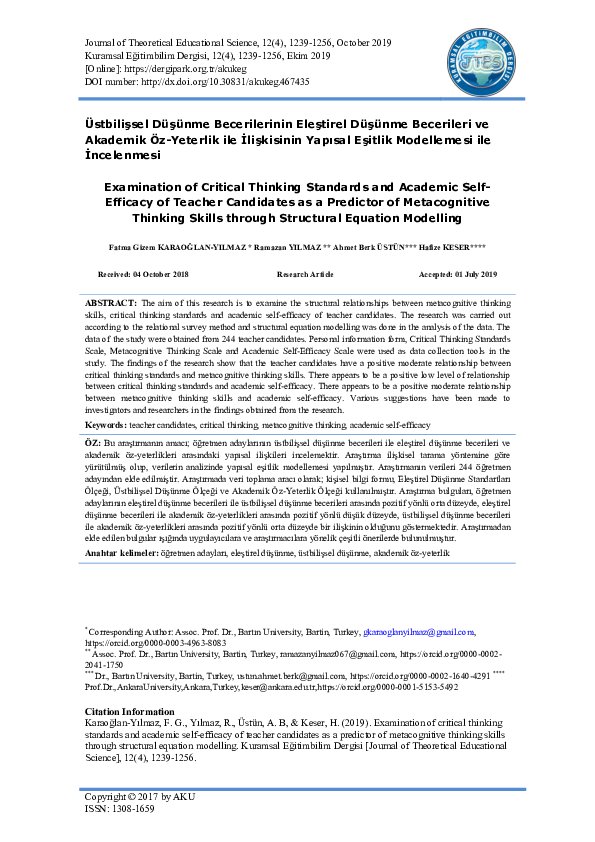 (PDF) Examination of Critical Thinking Standards and Academic Self ...