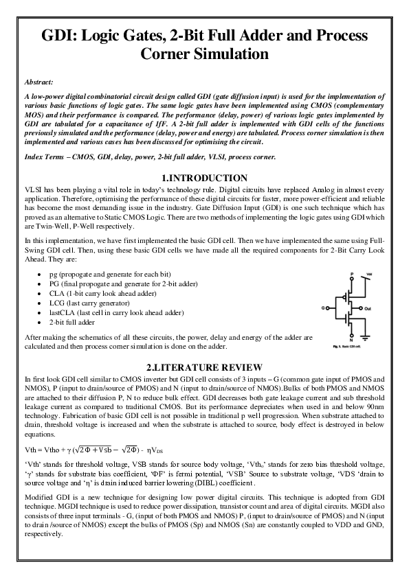 (PDF) Public Domain [Unpublished] :: GDI: Logic Gates, 2-Bit Full Adder ...