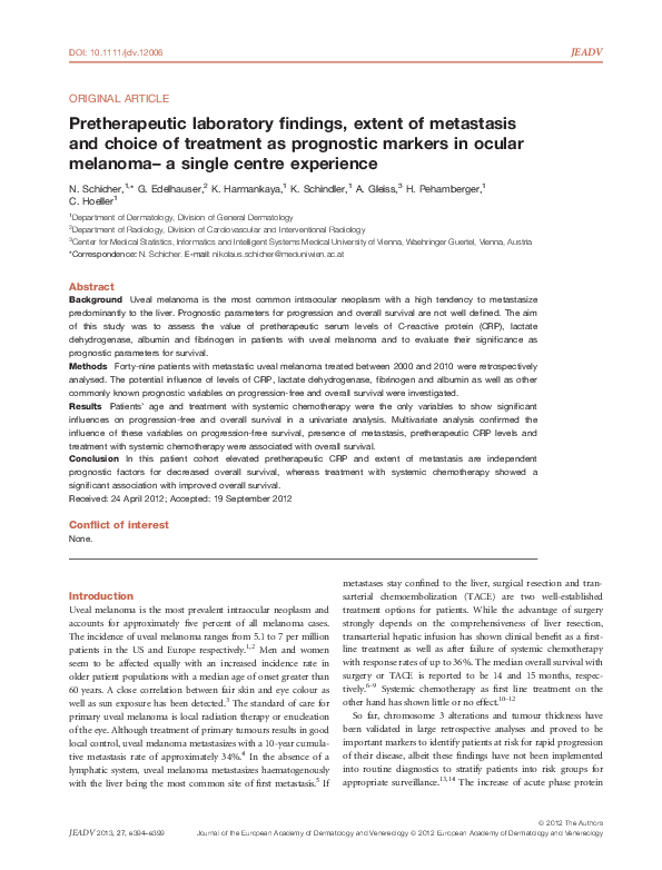 (PDF) Pretherapeutic laboratory findings, extent of metastasis and choice of treatment as ...