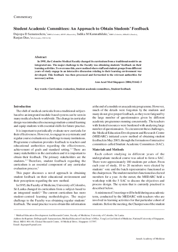 (PDF) Student academic committees: an approach to obtain students' feedback