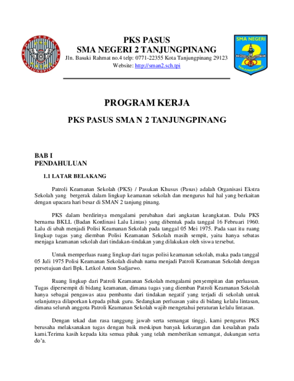 (DOC) PKS PASUS SMA NEGERI 2 TANJUNGPINANG PROGRAM KERJA PKS PASUS SMA N 2 TANJUNGPINANG
