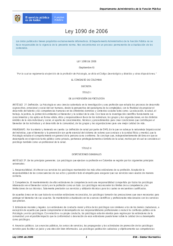 (PDF) Ley 1090 de