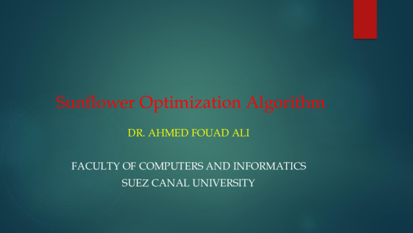 Ppt Sunflower Optimization Algorithm