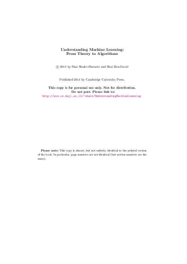 (PDF) Understanding Machine Learning: From Theory to Algorithms