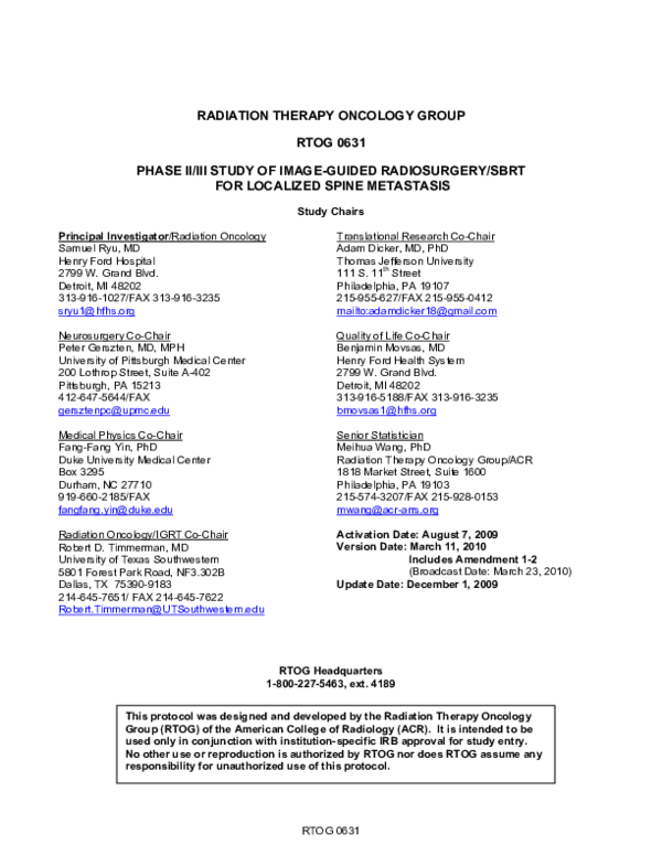 (PDF) RADIATION THERAPY ONCOLOGY GROUP RTOG 0631 PHASE II/III STUDY OF ...
