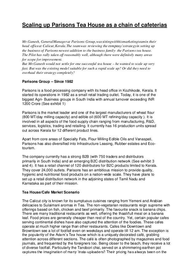 (DOC) Parisons Tea House Case Study