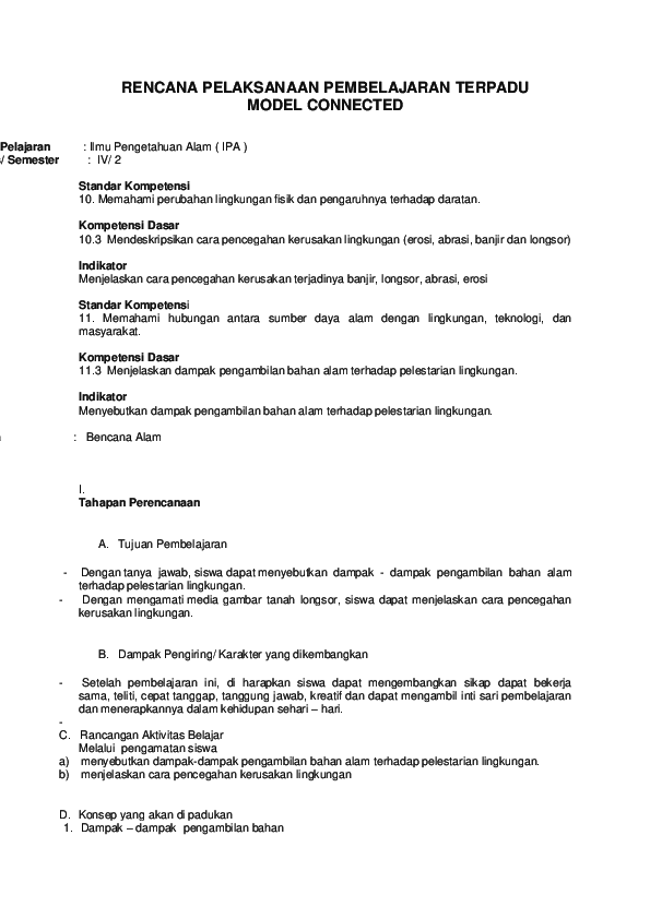 (DOC) RENCANA PELAKSANAAN PEMBELAJARAN TERPADU MODEL CONNECTED