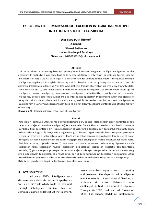 (PDF) EXPLORING EFL PRIMARY SCHOOL TEACHER IN INTEGRATING MULTIPLE ...