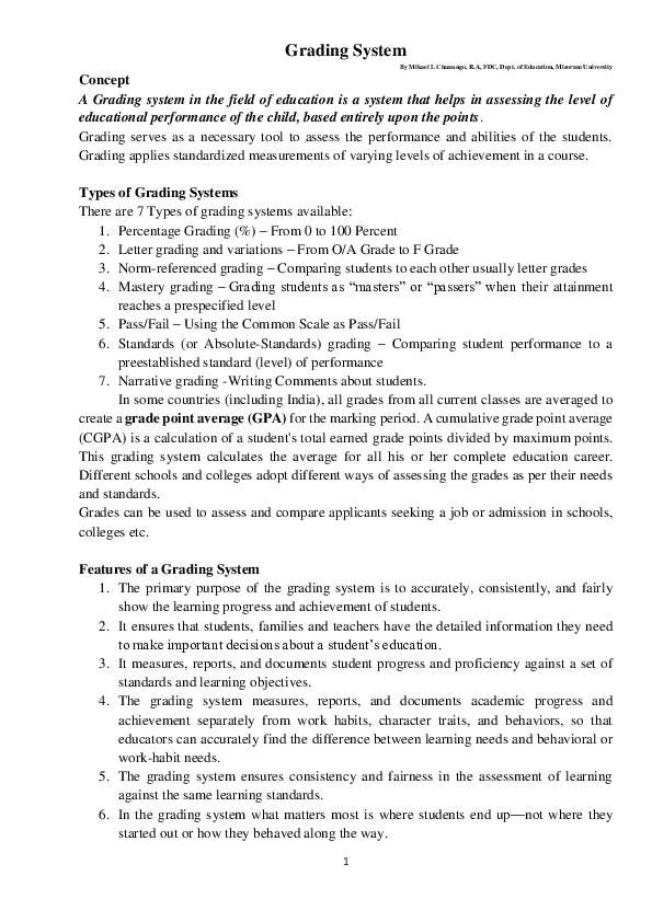 (DOC) Grading System