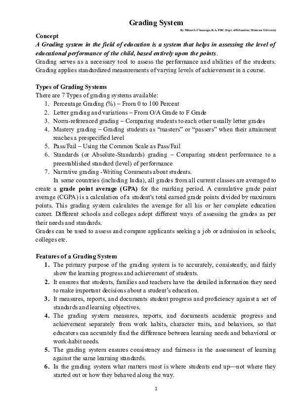 (DOC) Grading System | Dr. Mikael Chuaungo - Academia.edu