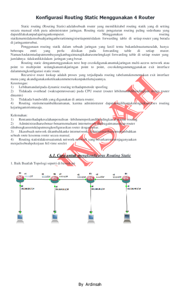 (DOC) Konfigurasi Routing Static Menggunakan 4 Router DI GNS 3