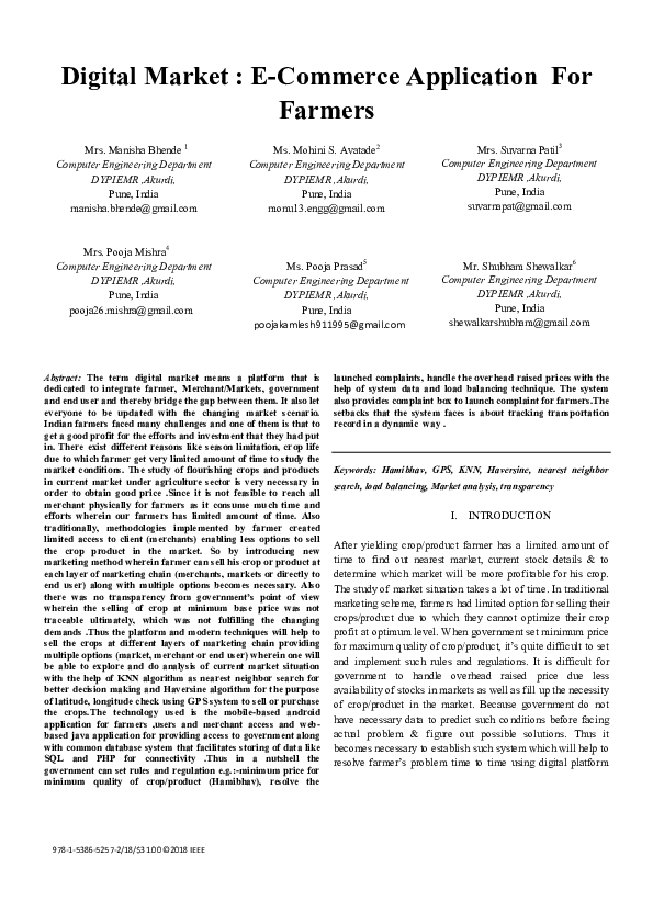 (PDF) Digital Market : E-Commerce Application For Farmers