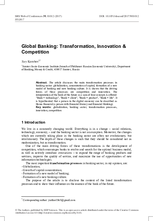 (PDF) Global Banking: Transformation, Innovation & Competition