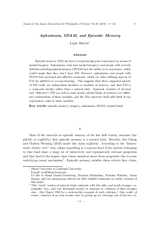 (PDF) Aphantasia, SDAM, and Episodic Memory