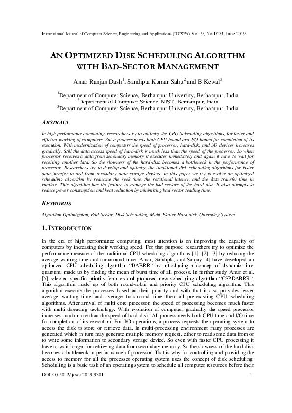 Pdf An Optimized Disk Scheduling Algorithm With Bad Sector Management