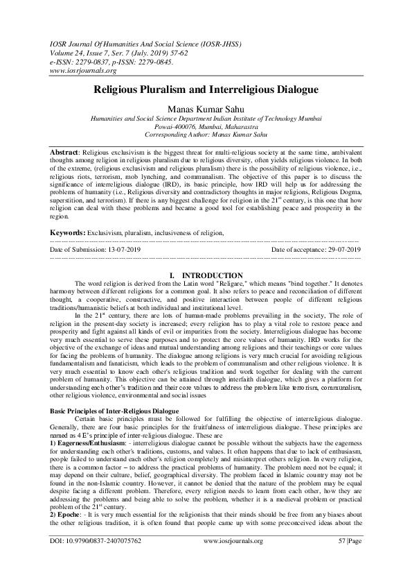 (PDF) Religious Pluralism and Interreligious Dialogue