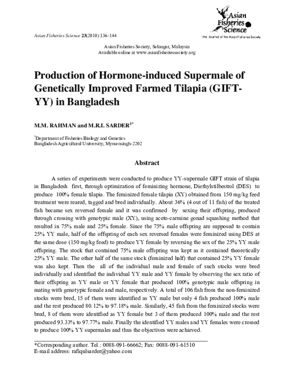 (PDF) Production of Hormone-induced Supermale of Genetically Improved ...
