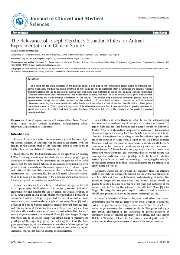 (PDF) The Relevance of Joseph Fletcher's Situation Ethics for Animal ...