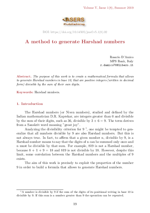 (PDF) A method to generate Harshad numbers
