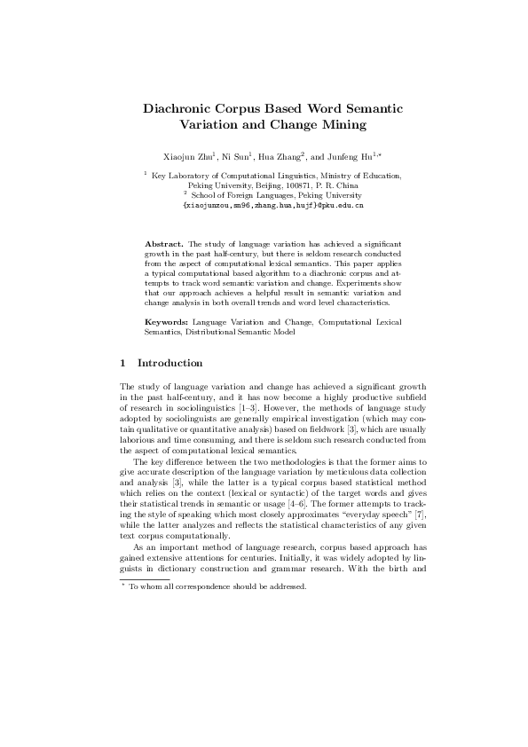 (PDF) Diachronic Corpus Based Word Semantic Variation and Change Mining