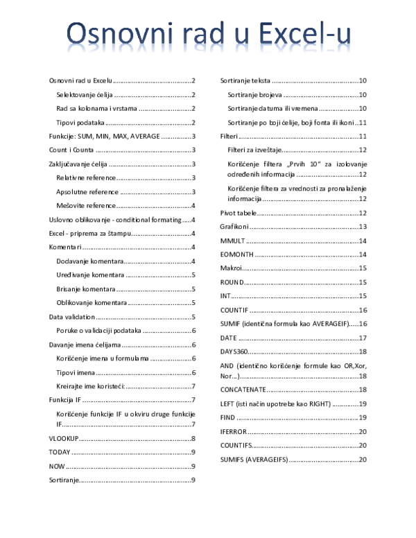 (PDF) Osnovni rad u Excelu