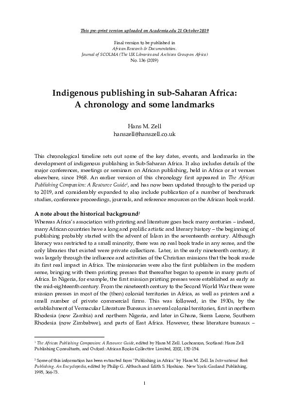 (PDF) Indigenous Publishing in sub-Saharan Africa: A Chronology and ...